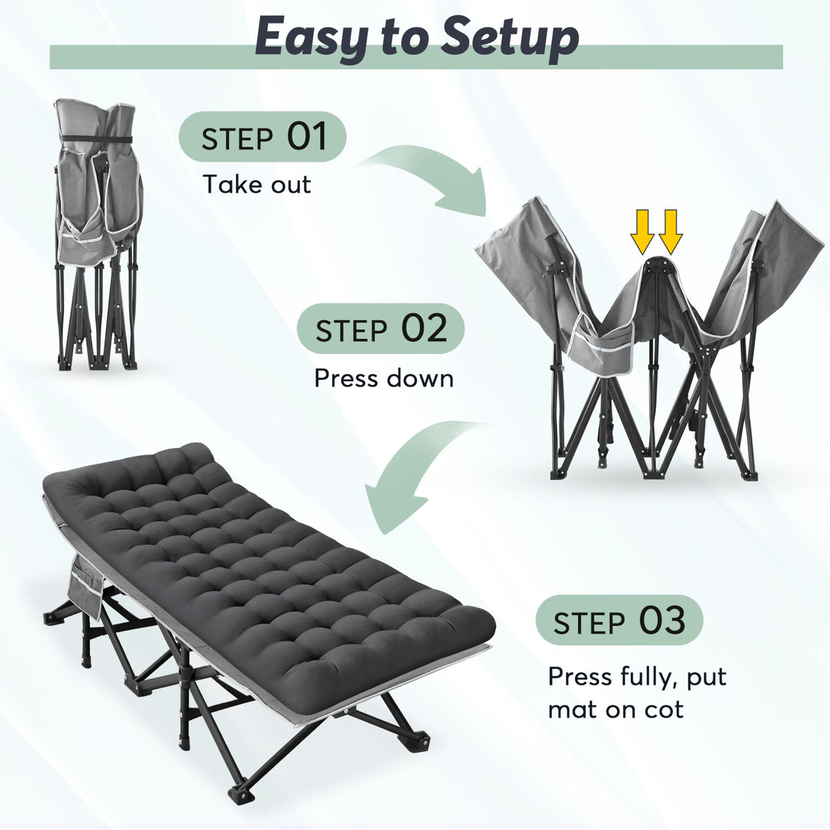 Suteck Folding Camping Cot XXL, 79" L x 32" W x 19" H Oversized Sleeping Cot with Mattress and ...